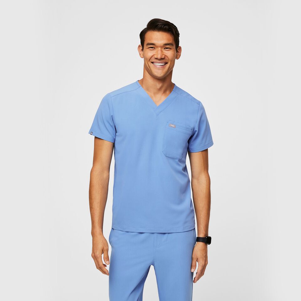Men's Leon™ Three-Pocket Scrub Top - Ceil Blue · FIGS