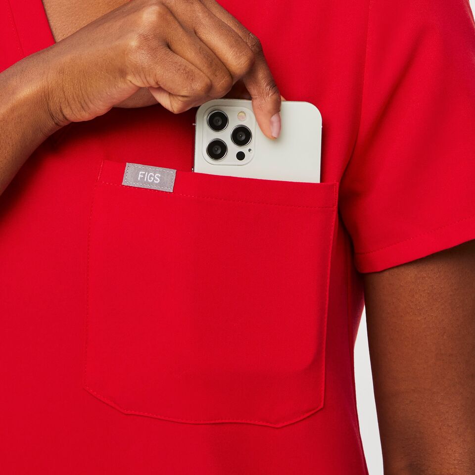 Women's Catarina One-Pocket Scrub Top - Pop Red · FIGS