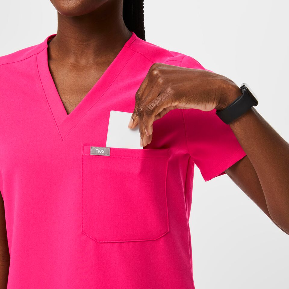 Women's Catarina One-Pocket Scrub Top - Shocking Pink · FIGS